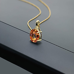 Gem Stone King 14K Yellow Gold Oval Gemstone Birthstone and White Diamond Necklace | Oval 12X10MM | White Gold Pendant Necklace For Women | with 18 Inch Chain