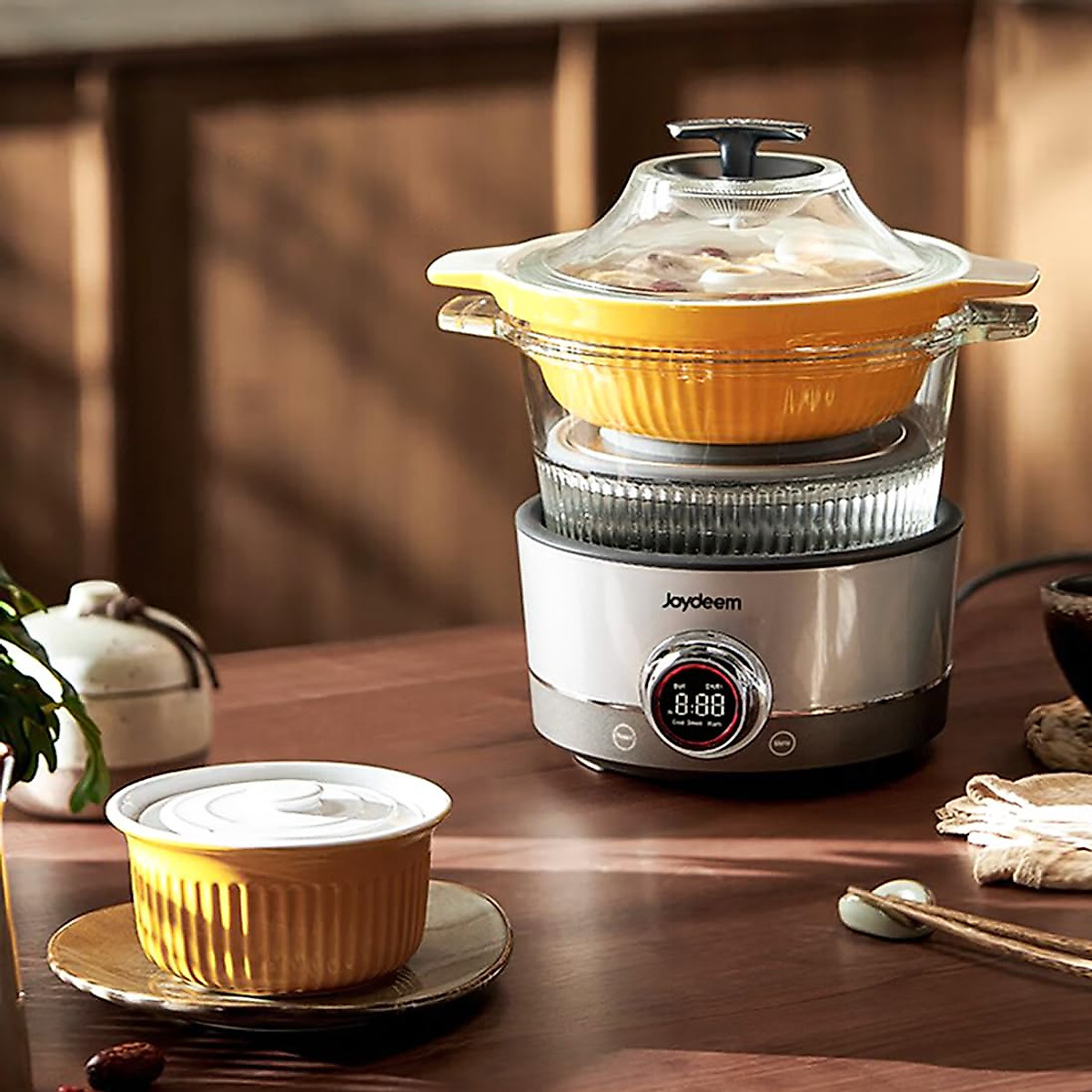 Joydeem Electric Glass Steam Cooker, Ceramic Tagine Pot for Soup, Hot Pot, Seafood, Multi-use Chinese Stew Pot, JD-ZQG9099