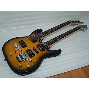 Ktone 6/7 String Electric Double Neck Guitar with Padded Gig Bag, Sunburst