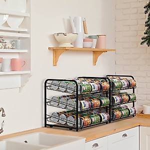 NORCEESAN Stackable Can Rack Dispenser 2 Pack Can Storage Rack Organizer Can Food Storage Rack Holds Up to 72 Cans for Kitchen Cabinet Countertops, Black