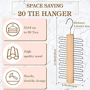 Yalikop Wooden Necktie and Belt Hanger 4 Pack Natural Finish Wood Center Organizer Tie Rack with Non-Slip Clips 20 Hooks 360 Degree Swivel Space Saving for Men Closet