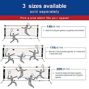 Zicon Portable Tennis Net,Stainless Steel Poles Badminton Net Set Adjustable Height Nylon Net with Carry Bag, for Kids Volleyball, Pickleball,Soccer, Indoor, Outdoor Court, Backyard, Beach, Driveway