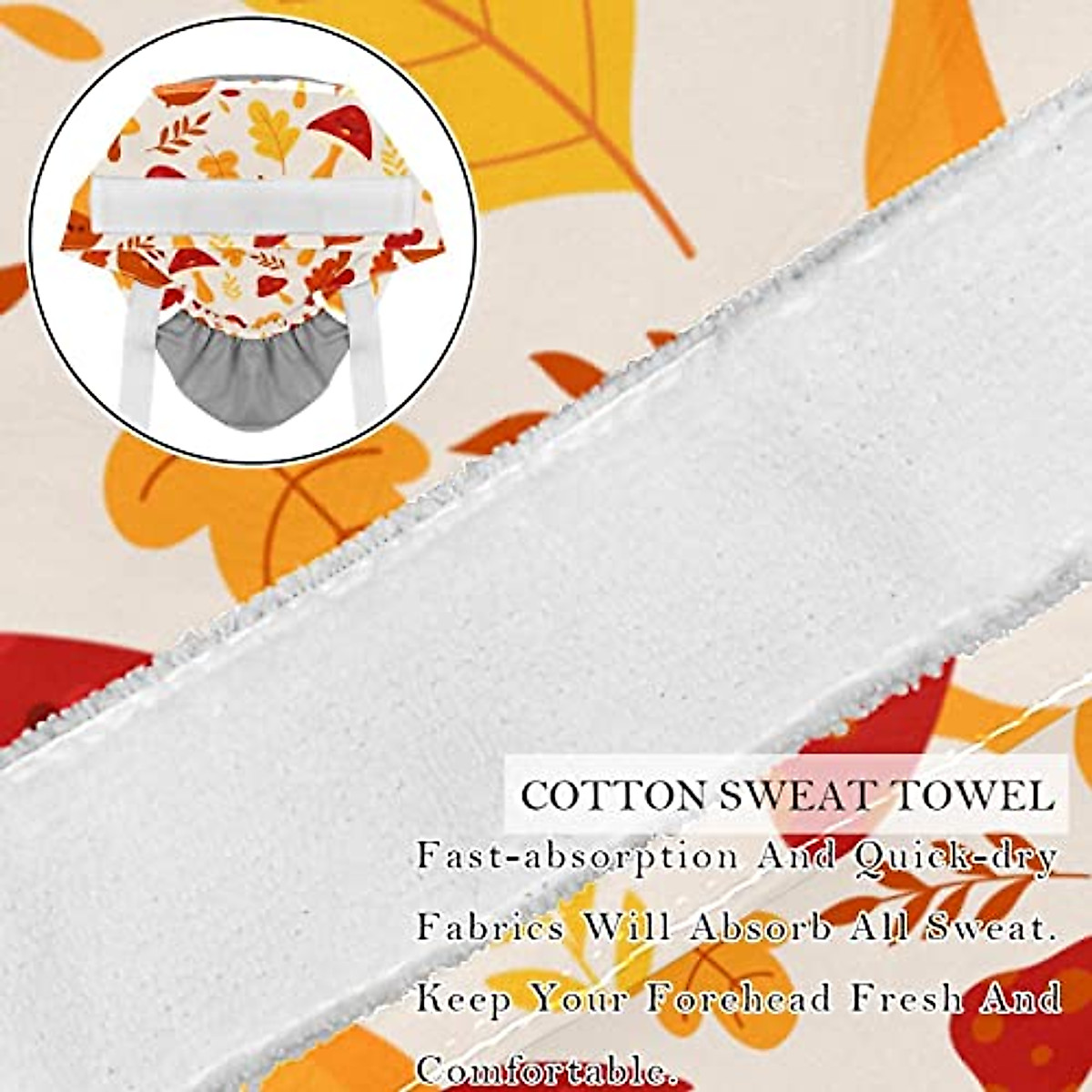 LWSHUNYI 2PCS Working Cap with Button Reusable Surgical Cap Lovely Acorn & Leaves Pattern Tie Back Bouffant Hats for Women Long Hair