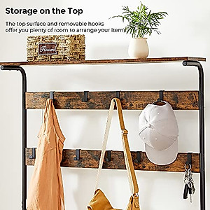 VASAGLE Hall Tree with Storage Bench, Entryway Storage with 9 Hooks, Coat Rack with Soft Bench, Shoe Rack, Steel Frame, Rustic Brown and Black UHSR099B01