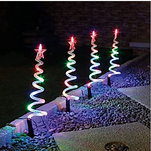 Spiral Christmas Stake Light, 4 Pack Christmas Tree Path Finders with 40 LED Solar Lights for Xmas Decoration, Pathway Lighting, Garden Landscape