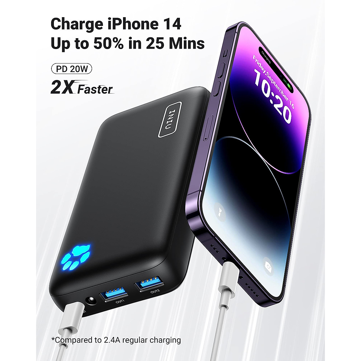 INIU Portable Charger, 22.5W PD QC 20000mAh USB C Power Bank, Fast Charging Battery Pack, 3-Output Phone Charger Compatible with iPhone 15 14 13 12 11 X Samsung S20 S10 Google iPad Tablet