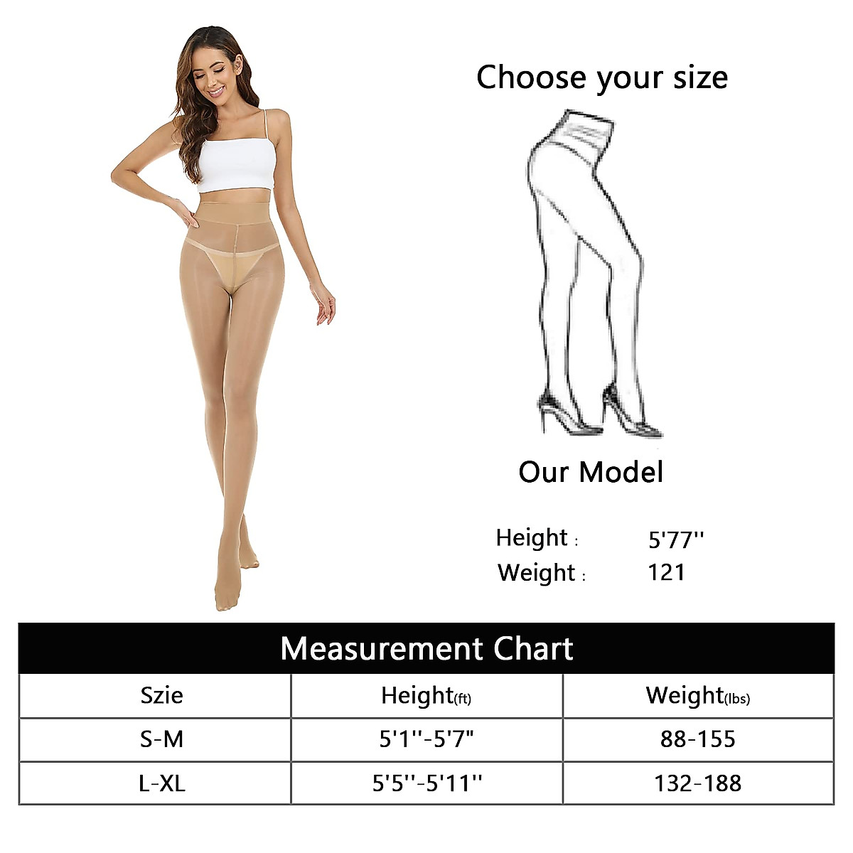 MANZI 2 Pairs Women's Shiny Sheer Tights High Waist Silk Comfort Stockings Oil Shimmery Nylons Pantyhose（Natural,S-M）