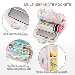 KIDNUO Clear Backpack for Girls Kids Elementary Bookbags Transparent Stadium Approved Travel Daypack See Through Middle College School Bag Large Laptop Backpacks for Women Teens Students (Beige)