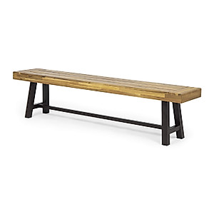 GDFStudio Outdoor Acacia Wood Bench, Finish and Rustic Metal