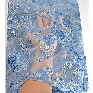SanVera17 African Fabric Net Fabrics Sequins Embroidery Nigerian Embroidered Lace Fabric for Party Dress (Sky Blue) 5 Yards 2206-5