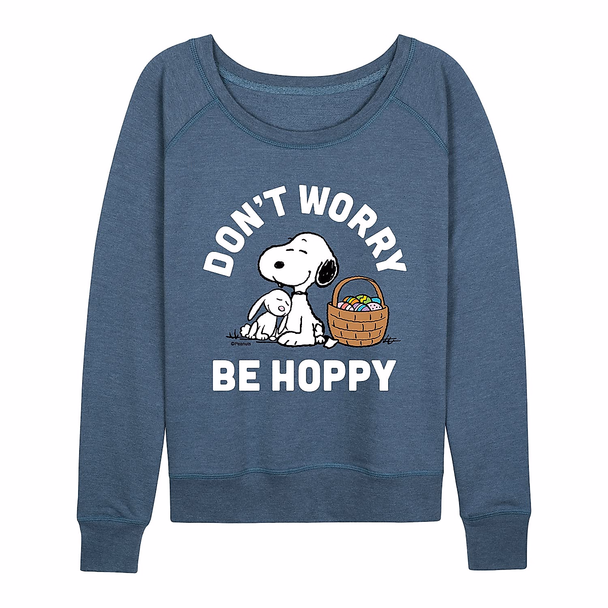 Peanuts HYBRID APPAREL Don't Worry Hoppy - Women's Lightweight French Terry Pullover - Size 4X Heather Blue