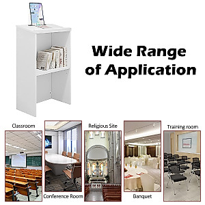 Panana Podium Stand- Portable Podium Stand Hostess Stand Desk with Adjustable Shelf for Churches, Lectern Classrooms, Office (White)