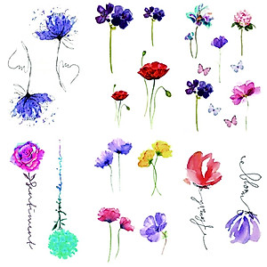 WYUEN 24 Sheets Flower Temporary Tattoo Sticker Women Children Fake Tattoos Body Art Waterproof Face Stickers (W24-04)