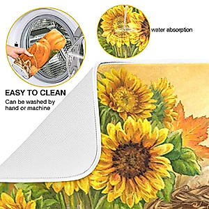 Fall Sunflowers Pumpkin Bird Dish Drying Mat, Drying Mat For Kitchen Counter, Absorbent Polyester Material, Heat-resistant Drying Mat 16 In x 18 In