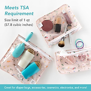 Bumkins Disney Travel Bag, Toiletry, TSA Approved Pouch, Zip Bag, Quart Size Airline Compliant, Clear-Sided, Baby, Diaper Bag Organization, Accessories, Packing, Set of 3 Sizes, Princess Magic Pink