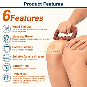 Hathkaam Wooden Massage Roller, 7" Rosewood Unisex Handheld Massager Roller for Full Body Pain Relief, Back, Neck & Shoulder, Pain Acupressure Deep Tissue 4 Wheel Massage Therapy Equipment