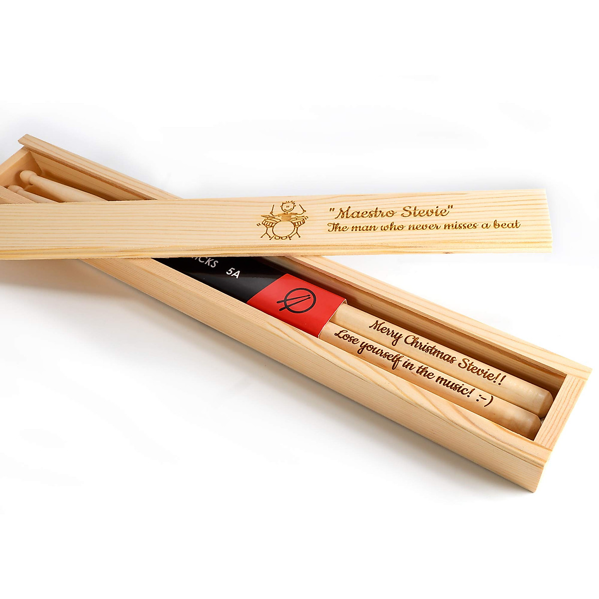 Personalized Custom Drum Sticks + Optional Gift Box - 5A Size | Design A Truly Unique Present | Laser Engraved