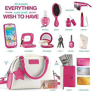 Play Purse for Girls and Toddlers - Little Girls Toys Pretend Play Accessories: Toy Phone, Wallet, Credit Cards, Keys, Pretend Makeup for Role Playing Toys for Girls Ages 3 4 5 6 7 8 Years and Up