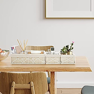 Bellzacasa Storage Baskets Boho Decor with Removable Cloth Liner Toilet Paper Basket Decorative Woven Basket for Countertop Shelf Cabinet Organizer for Bedroom Nursery Living Room Set of 3