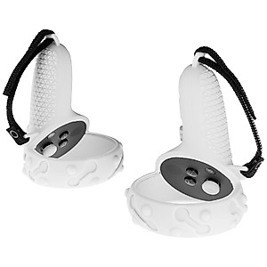 Seltureone Accessories Compatible for Quest 2 Controller Full Grip Cover with 2 Controller Caps, Anti-Slip Anti-Fall Protective Silicone Sleeve with Hand Strap for Quest 2 Headset, White