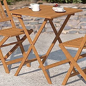 Merrick Lane Stora 24 Inch Square Solid Acacia Wood Portable Folding Patio Bistro Table for Indoor/Outdoor Use in Natural Finish