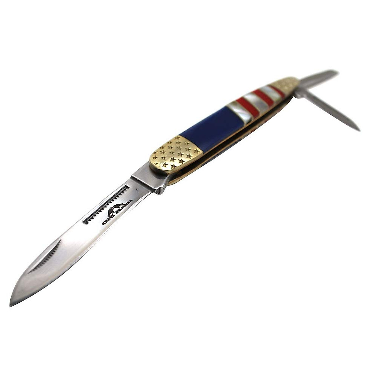 Old Ram Collection Every Day Carry 3 Blade Smooth Non-Slippery Handle Trapper Folding Pocket Knife (USA FLAG)