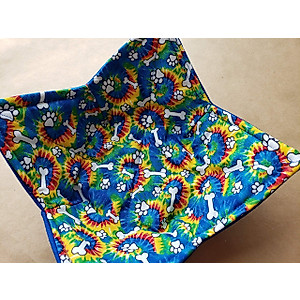 Tie Dye Dog Bone Paw Print Microwave Bowl Cozy Hippie Puppy Reversible Microwaveable Potholder Bowl Buddy BoHo Bohemian Puppy Kitchen Linens Handmade Housewarming Hostess Gifts Under 10