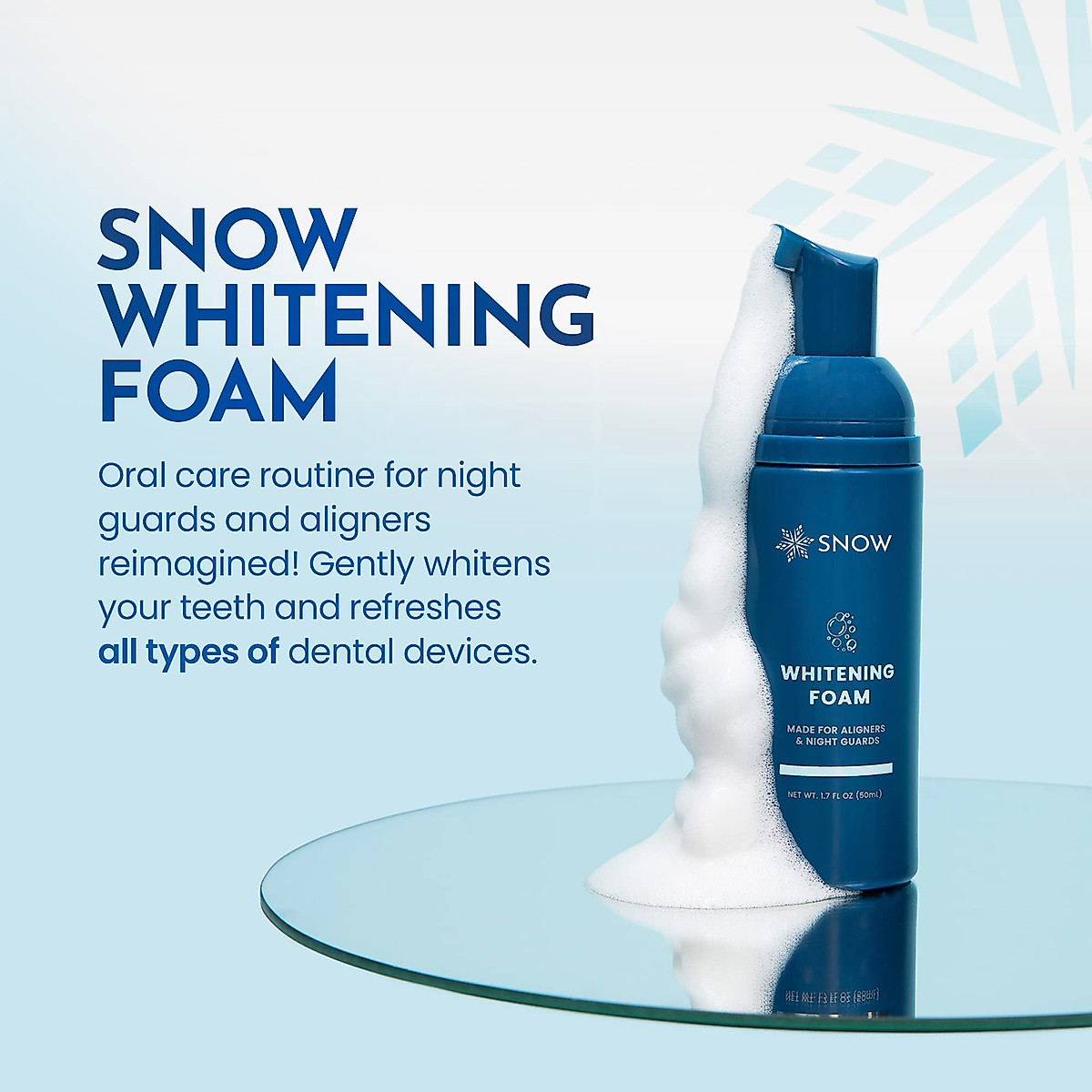 SNOW Teeth Whitening Foam - Gentle Teeth Whitening for Aligners and Night Guards Cloud-Like Spray Foam, Oral Personal Care with Hydroxyapatite and Arginine for The Teeth Enamel, 1.7fl. oz.