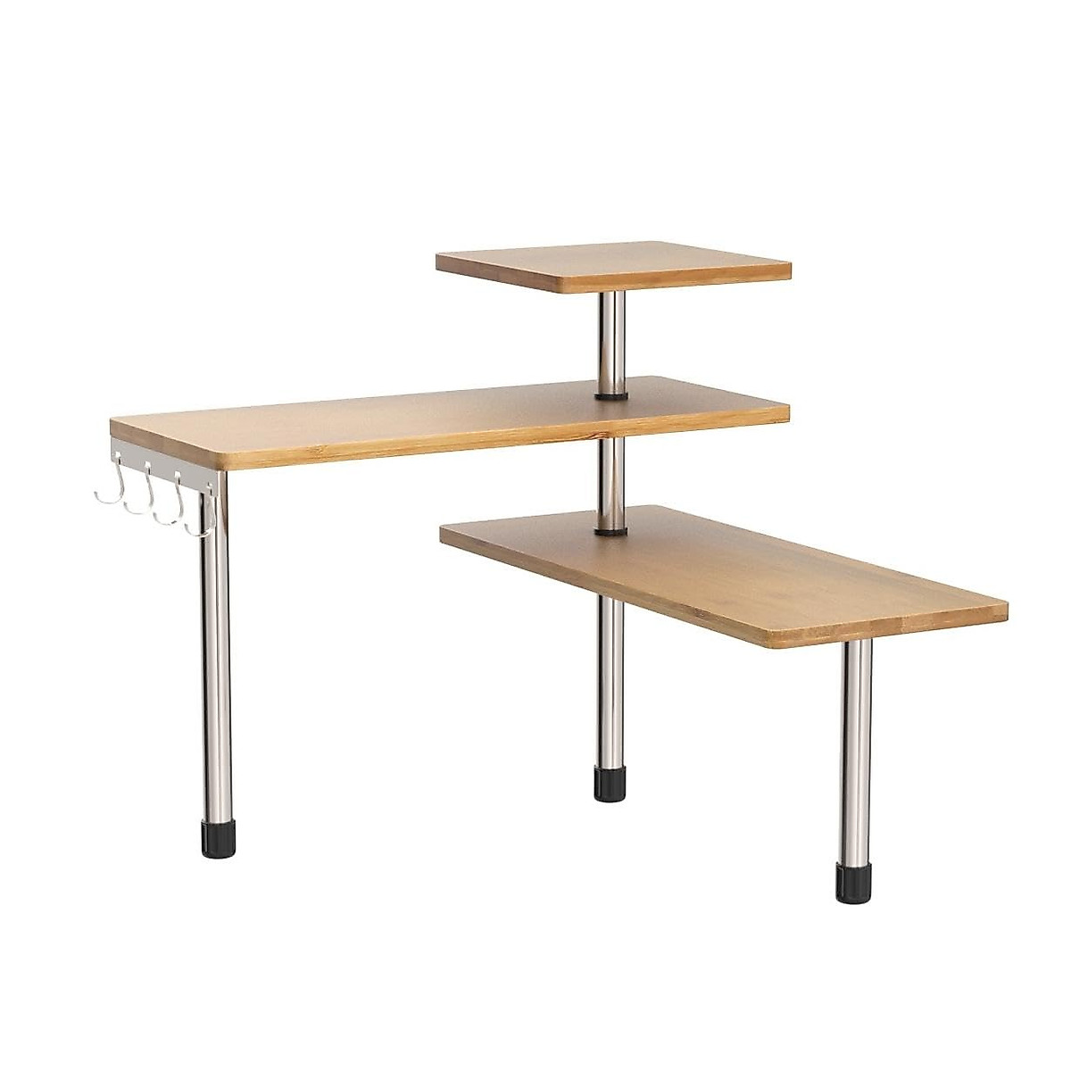 HYNAWIN 3 Tier Corner Shelf Bamboo & Metal Storage Spice Rack-Desk Bookshelf Display Shelves Space Saving Organizer -Adjustable Rack for Kitchen,Bedroom, Office-Creative Home Décor with Hooks