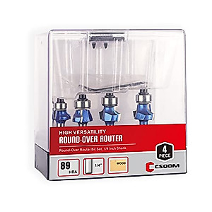 CSOOM Round Over Router Bits 4pcs, 1/4 Inch Shank, Adopt C3 Carbide.Use for Round Edges, Laminate, Particle Board, Plywood Compact Panel, and etc.