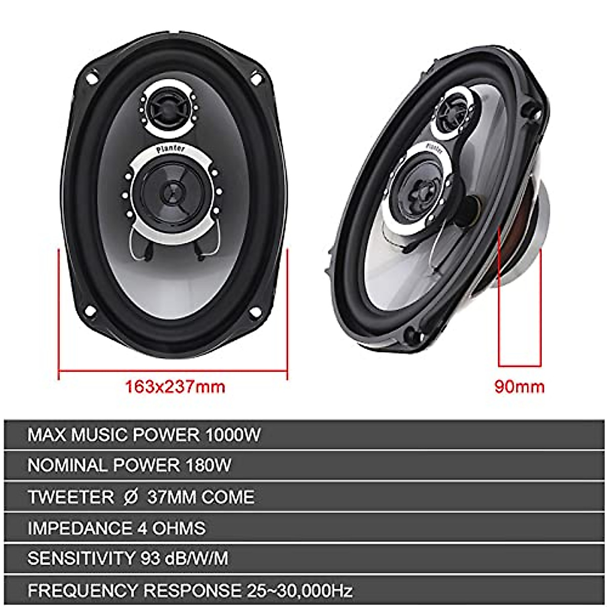 Car Audio coaxial Speakers 6''x 9'' inch,1000 Watt Max 3-Way Speakers (2 Pack) TS-G6941R