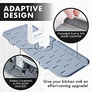 KitchensPlus Silicone Faucet Mat for Kitchen Sink - Self Draining Kitchen Sink Splash Guard with Adjustable Depth for a Better Fit - Faucet Drip Catcher Silicone for Preventing Hard Water Spots