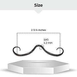 BodyJewelryOnline Black Septum Moustache Nose Ring [Curly Design], 316L Surgical Steel, 2¾” Length, Hypoallergenic, Lead/Nickel Free, Smooth Surface Rainbow removable O-rings