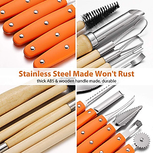 Unomor Halloween Pumpkin Carving Tools Kit, 15 PCS Professional Pumpkin Carving Set Includes Wooden Sculpture Knife Saw Marker for Halloween Pumpkin Decoration, Easily Carve Jack-O-Lantern