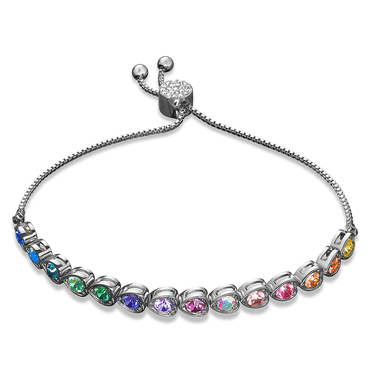 INSPIRED VOICES Easy Slider Adjustable Bracelets - Lariat Tennis Bracelets for Women, Rhinestone Bracelets for Women - Blue Bracelet, Pink Bracelet, Purple Bracelet & More (Heart - Multicolor)