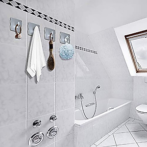 Yosemy [4 Pack Nail-Free Bathroom Towel Hook, Heavy Duty Wall Hooks Adhesive Hooks Waterproof Stainless Steel Hooks for Hanging Coat Hat Towel Robe Hook- Bathroom and Bedroom