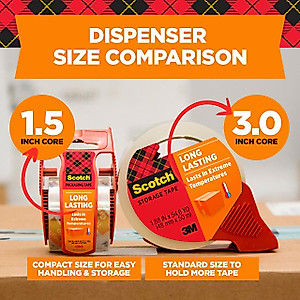 Scotch Long Lasting Storage Packaging Tape, 1.88" x 54.6 yd, Designed for Storage and Packing, Stays Sealed in Weather Extremes, 3" Core, Clear, 1 Roll (3650)