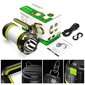 Bochaos Rechargeable Flashlights Camping Lantern,6 Modes LED Bright Flashlight 3000mAh Power Bank, IPX4 Waterproof, Emergency Flashlight Lantern for Outdoor， Hurricane, USB Cable Included-1 Flashlight