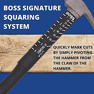 Boss Hammer Construction Grade Ti64 Titanium Hammer with Tough-Fiber Shock-Absorbing Fiberglass Handle - 12 oz, No-Slip Grip, Milled Faced - BH12TIPFM