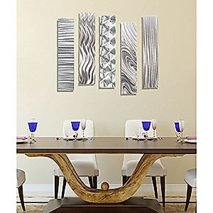 Statements2000 Silver Metal Wall Art Decor, Set of Five 24" x 6" Wall Art Sculptures, Contemporary Décor by Jon Allen Metal Art
