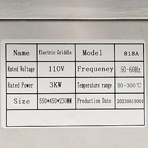 Professional Electric Griddle Commercial Electric Griddle Flat Top Grill Hot Plate Commercial Grill BBQ Electric Countertop Griddle for Restaurant Kitchen 548x350mm 110V