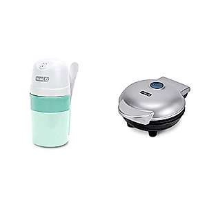 Dash My Pint Electric Ice Cream Maker Machine & Recipe Book 0.4qt - Aqua & DMS001SL Mini Maker Electric Round Griddle, with Indicator Light + Included Recipe Book, Silver