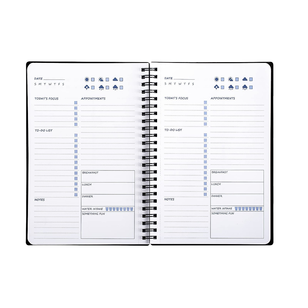 UtyTrees Undated Daily Planner: 5.7"x8.5" 144 Pages, Daily To Do List Notebook, Daily Journal with Meals Planner, Office Organization Unisex Planners, Black