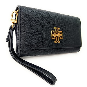 Tory Burch Britten Flap Envelope Leather Wallet (Black)