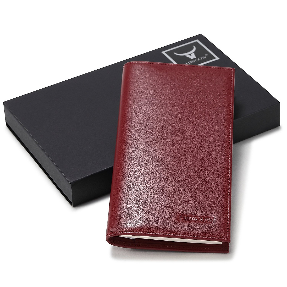 HISCOW Supple Leather Checkbook Cover with Free Divider - Italian Calfskin (Wine Red)