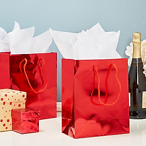 Sparkle and Bash Red Metallic Medium Gift Bags with Handles for Weddings, Birthdays (9.25 x 8 x 4.25 in, 24 Pack)