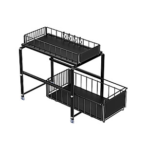 Docusvect Under Sink Organizer, 2-Tier Metal Under Cabinet Sliding Storage, Under Kitchen Sink Organizer, Under Sink Organizers and Storage with Hooks, Organizer for Bathroom Kitchen (Steel-1Pack)