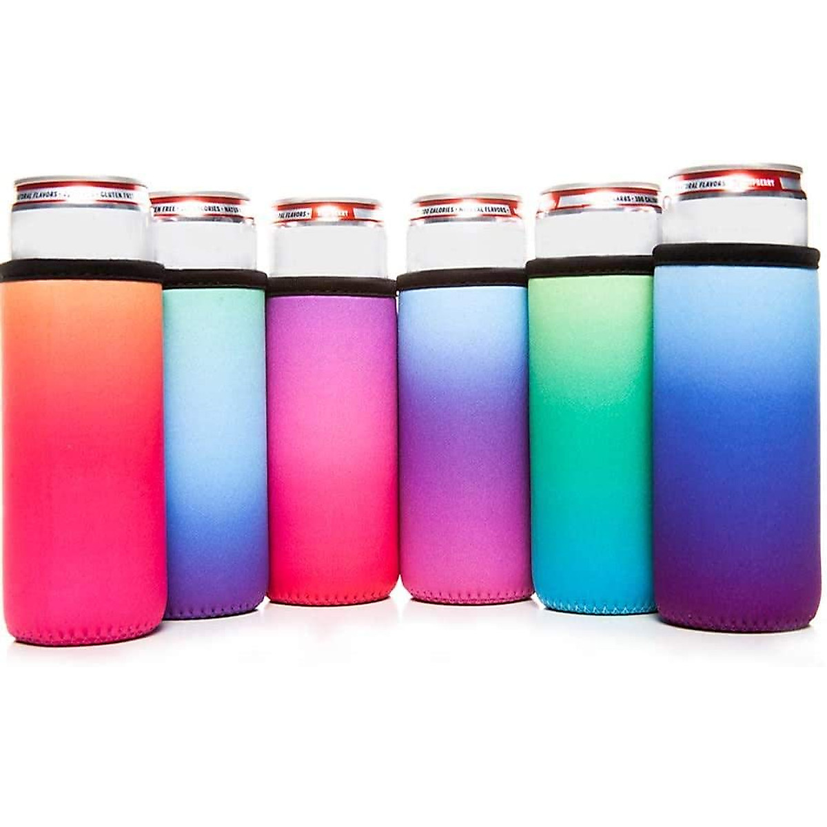 CANA CAPRI 6pk Summer Daze Slim Can Cooler - 12oz Tall Insulated Neoprene Can Sleeves - Perfect for White Claw, Truly, Slim Beer, Red Bull, Spiked Seltzer - Party Cooler for Birthdays to BBQs