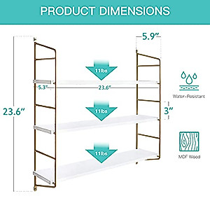 BOLUO Gold Wall Shelf - Bathroom Shelves Modern Decor Living Room Bedroom Kitchen Adjustable 24 inch Long, White and Gold