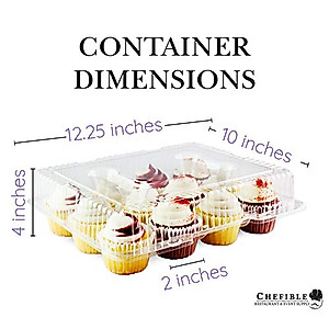 Chefible 12 Compartment Cupcake Container - Set of 4 | Plastic Disposable, Dozen Cavity, Cupcake Carrier with Secure High Top Design